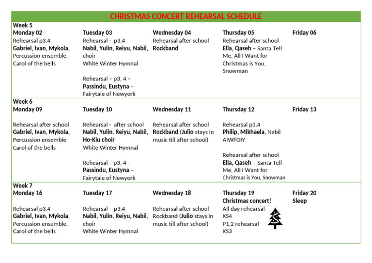 Christmas Concert Rehearsal Schedule | PDF