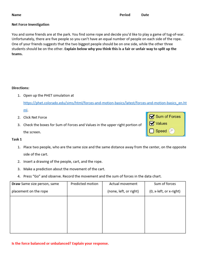 Tug-of-War Net Force Investigation | PDF | Force | Physics