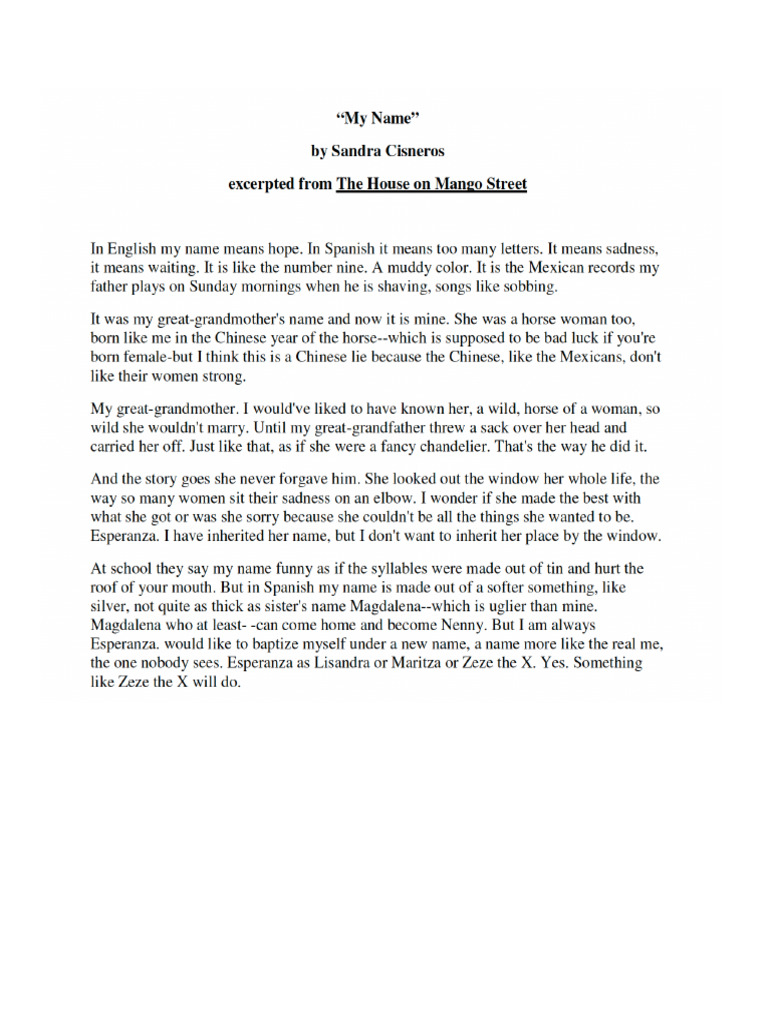 Cisneros - My Name | PDF