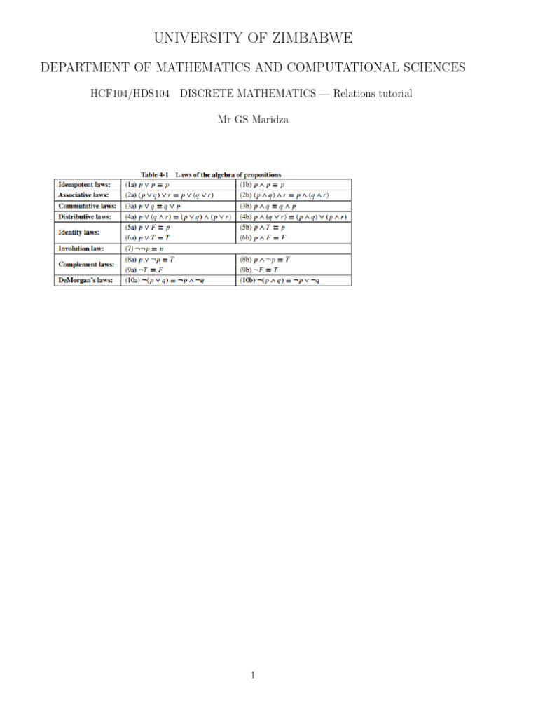 Discrete Mathematics Relations Tutorial | PDF