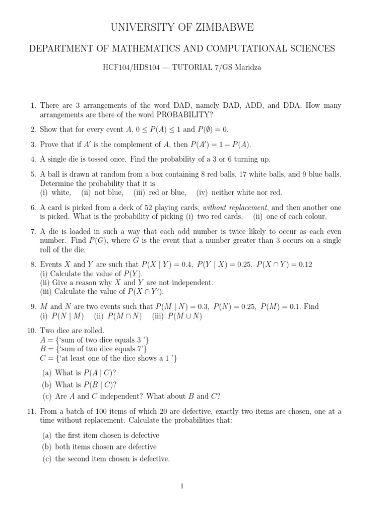 TUTORIAL 6 Introduction To Probability | PDF | Probability | Probability Theory