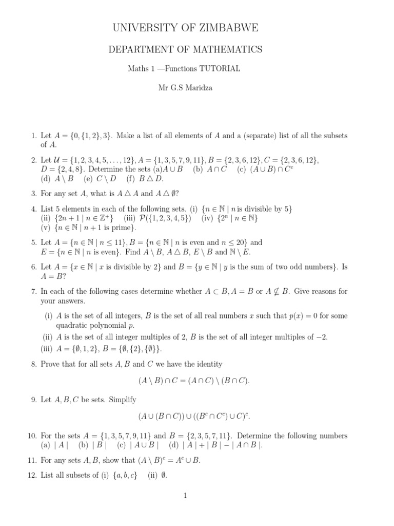 TUTORIAL 2 Set Theory Tutorial | PDF