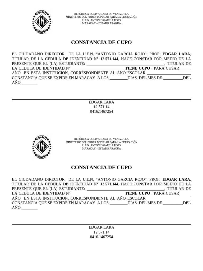 Contancia de Cupo | PDF