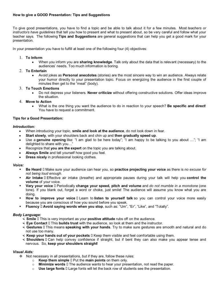 How To Give A Good Presentation Pdf Body Language Attention