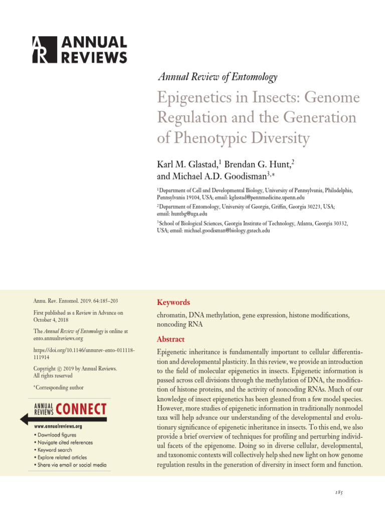 Epigenetics in Insects- Ann Rev | PDF | Histone | Dna Methylation