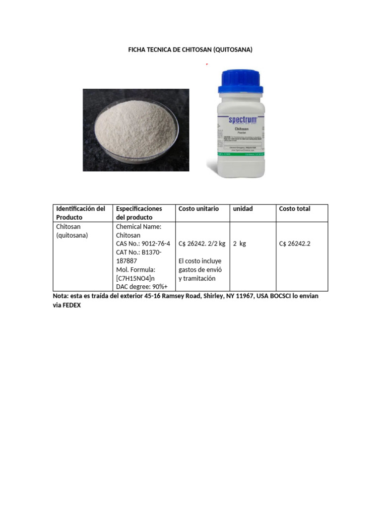 Ficha Tecnica de Chitosan | PDF