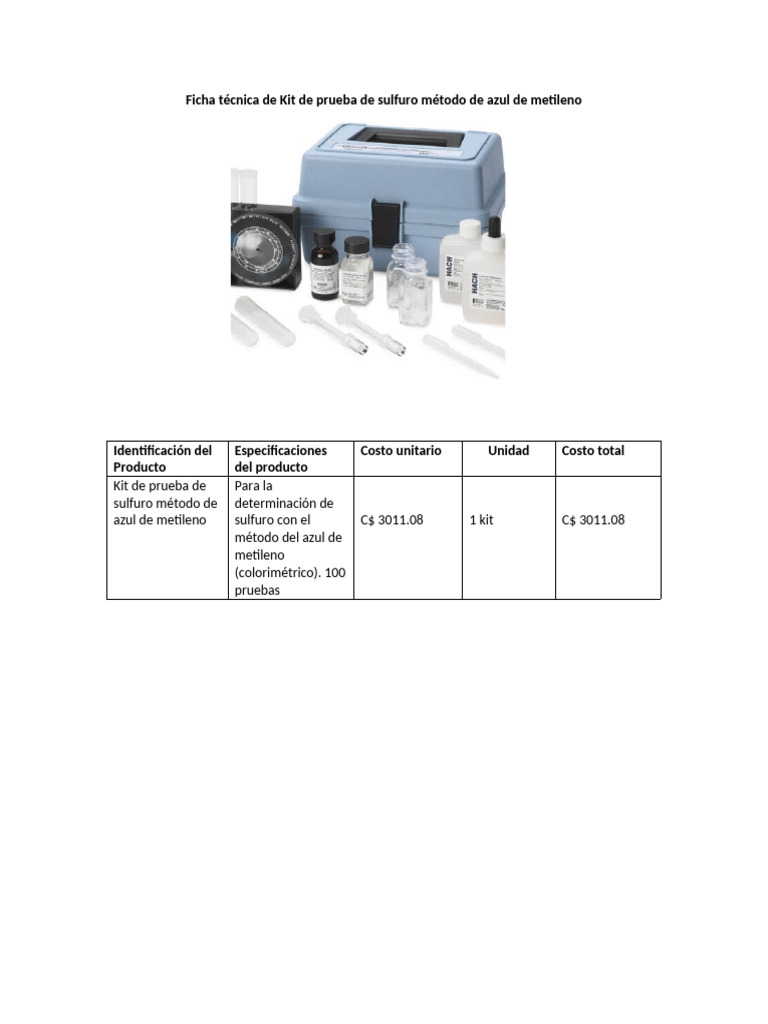 Kit de Prueba de Sulfuro Colorimétrico | PDF