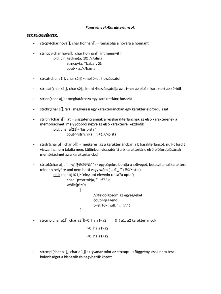Fuggvenyek Karakterláncok | PDF