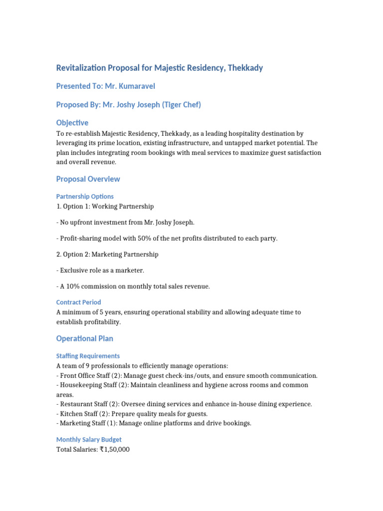 Majestic Residency Revised Proposal | PDF | Restaurants | Expense
