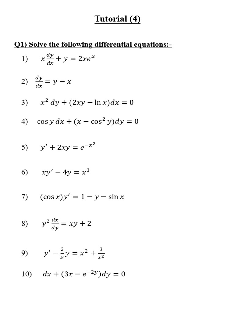 Differential Equations Tutorial Solutions | PDF