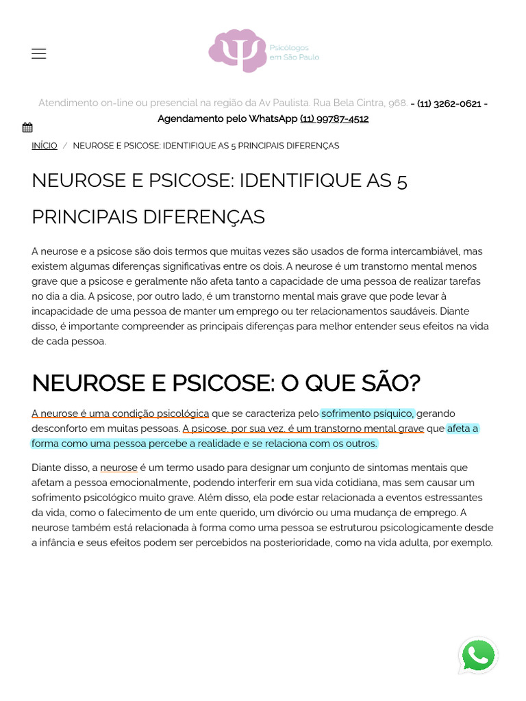 Neurose e Psicose - Identifique As 5 Principais Diferenças | PDF ...
