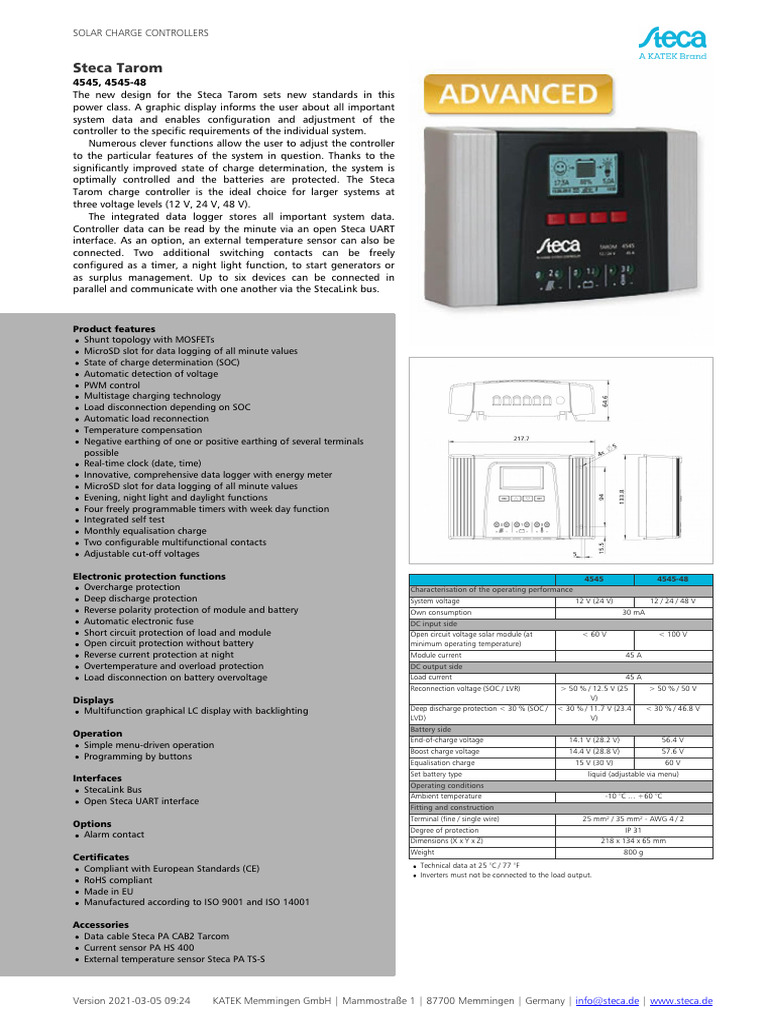 datasheet-Steca_Tarom_4545_EN | PDF | Electrical Engineering | Electrical Components