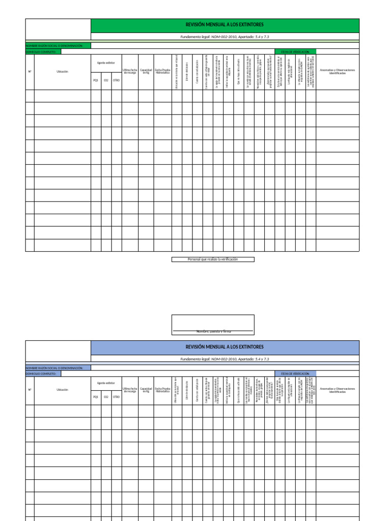REVISIÓN MENSUAL DE EXTINTORES | PDF | Materiales