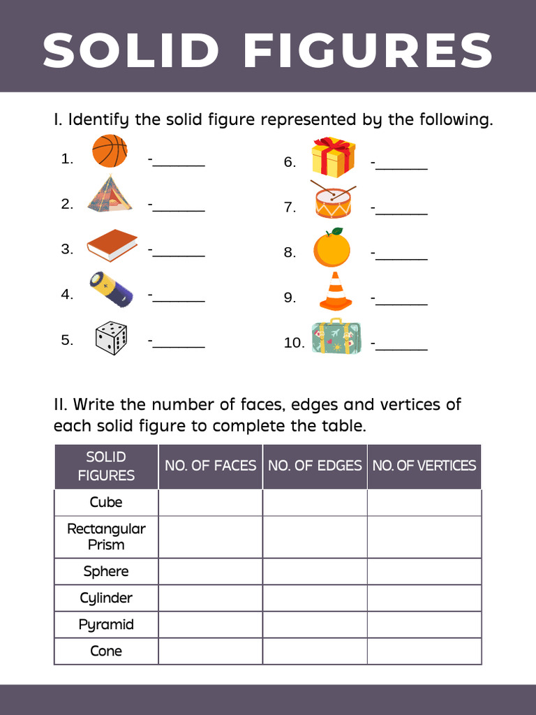 Purple Solid Figures Math Worksheet | PDF
