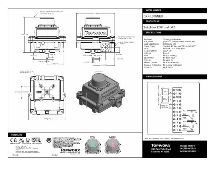 Indicador de Posición Con Interuptores de Limite Topworx DXP-L20GNEB | PDF