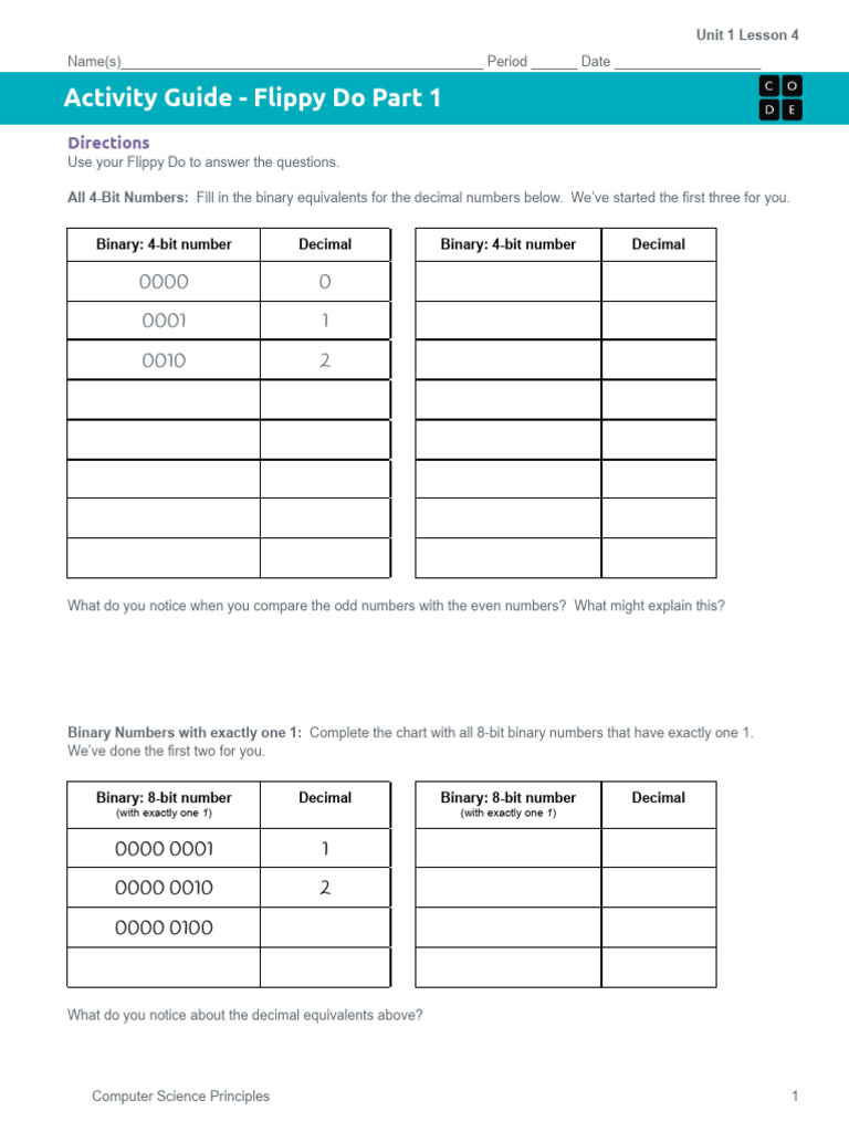 Code Org CSP Activity Flippy Do | PDF | Decimal | Numbers