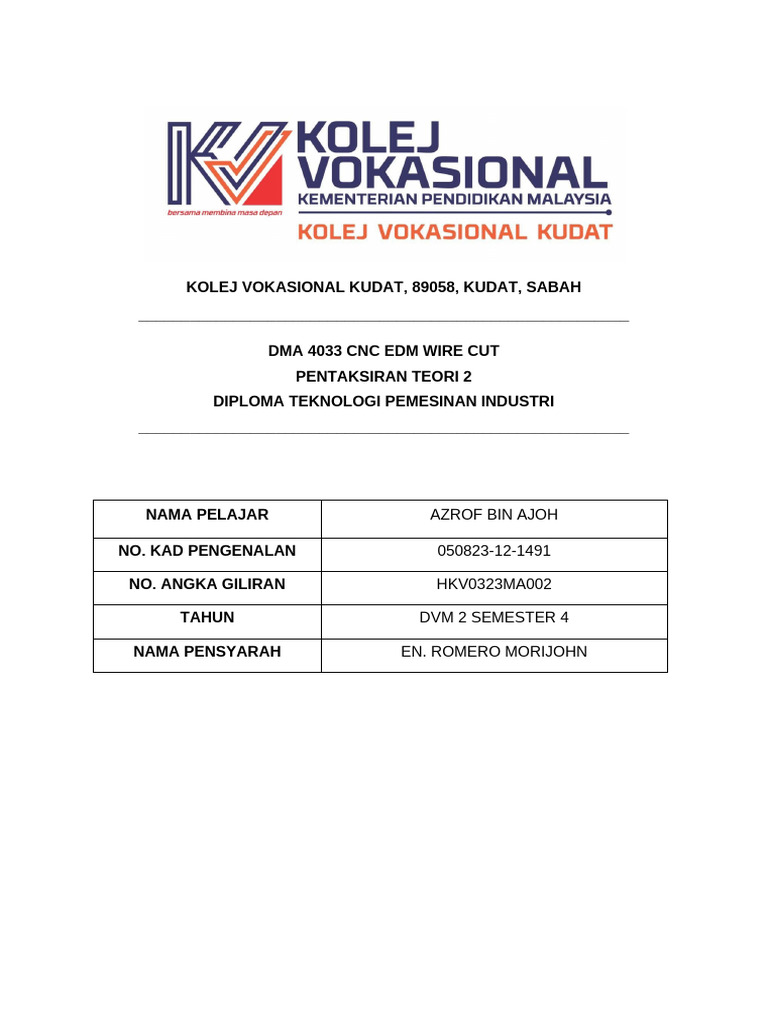 CNC Edm Wire Cut Sem 4 DVM | PDF