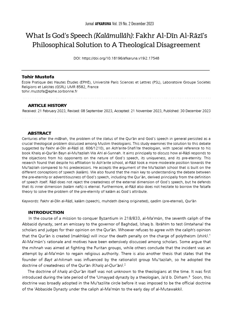 What Is Gods Speech Kalamullah Fakhr Al-Din Al-Ra | PDF | God In Islam ...