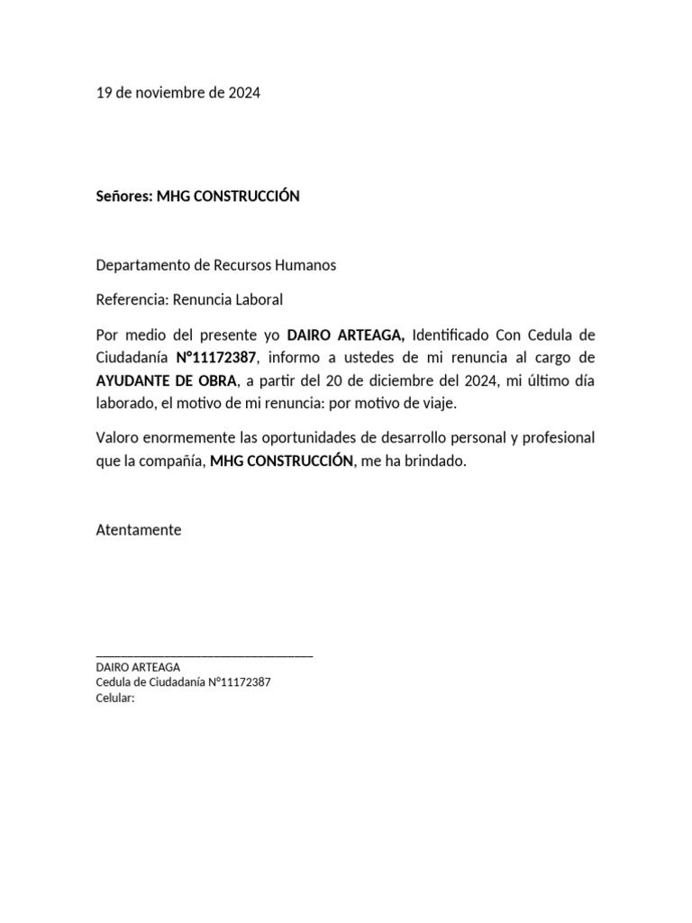 Carta de Renuncia | PDF