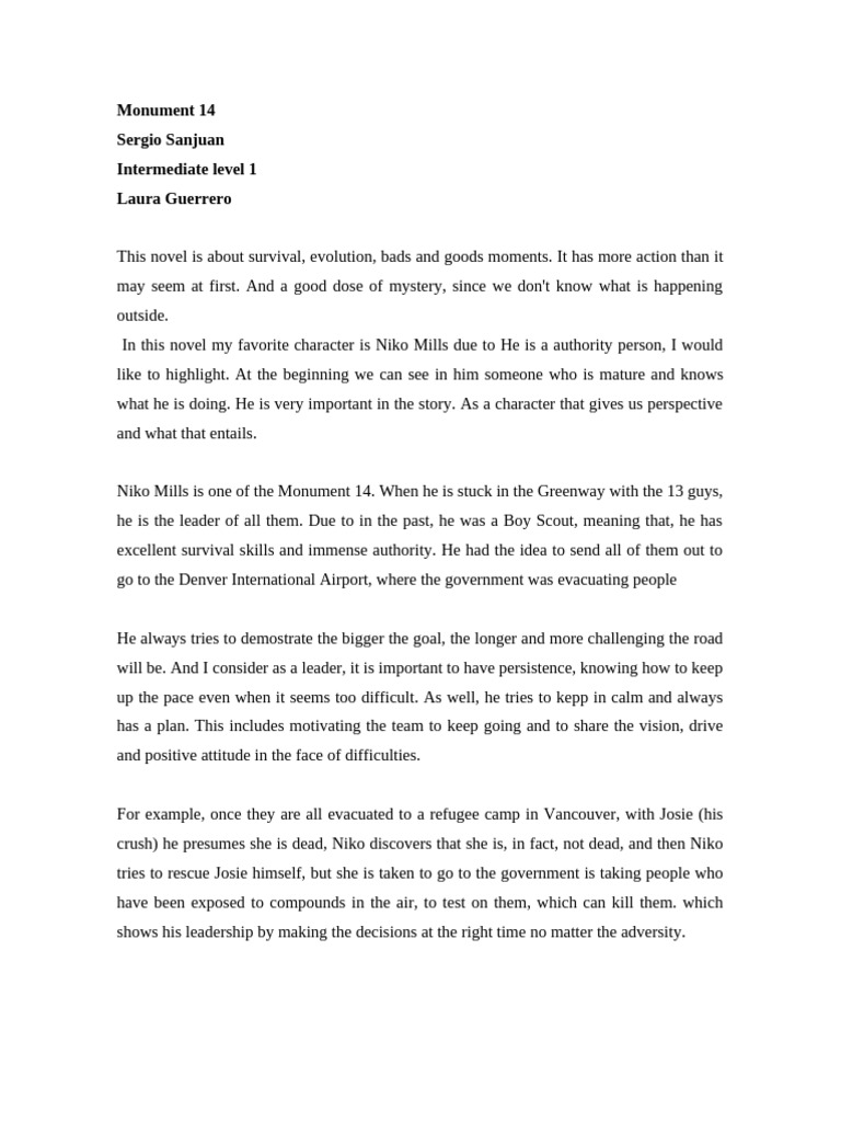 Niko Mills: Leadership in Monument 14 | PDF