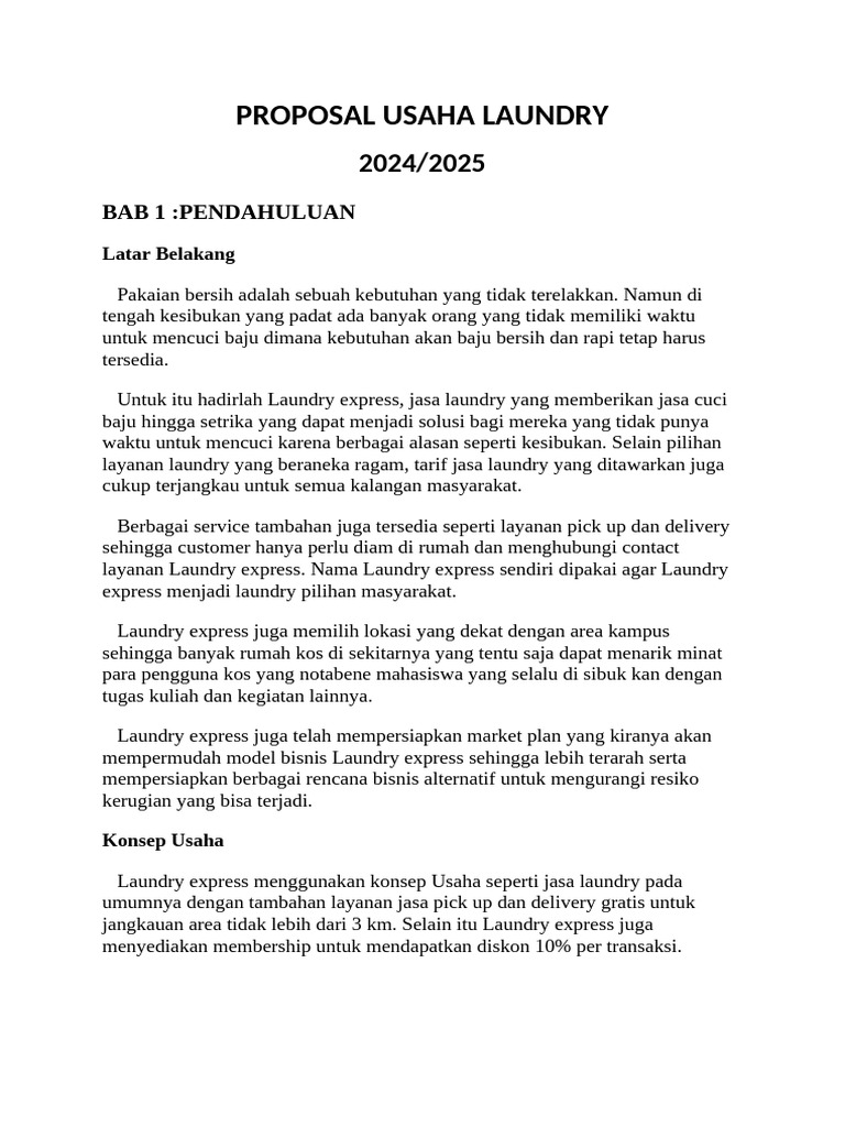 Proposal Usaha Laundry | PDF