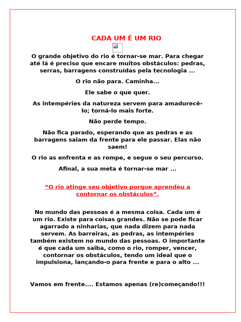 Cada Um É Um Rio Texto Pedagógico | PDF