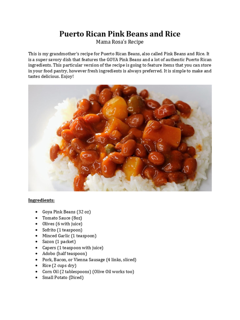 Puerto Rican Pink Beans and Rice Recipe | PDF