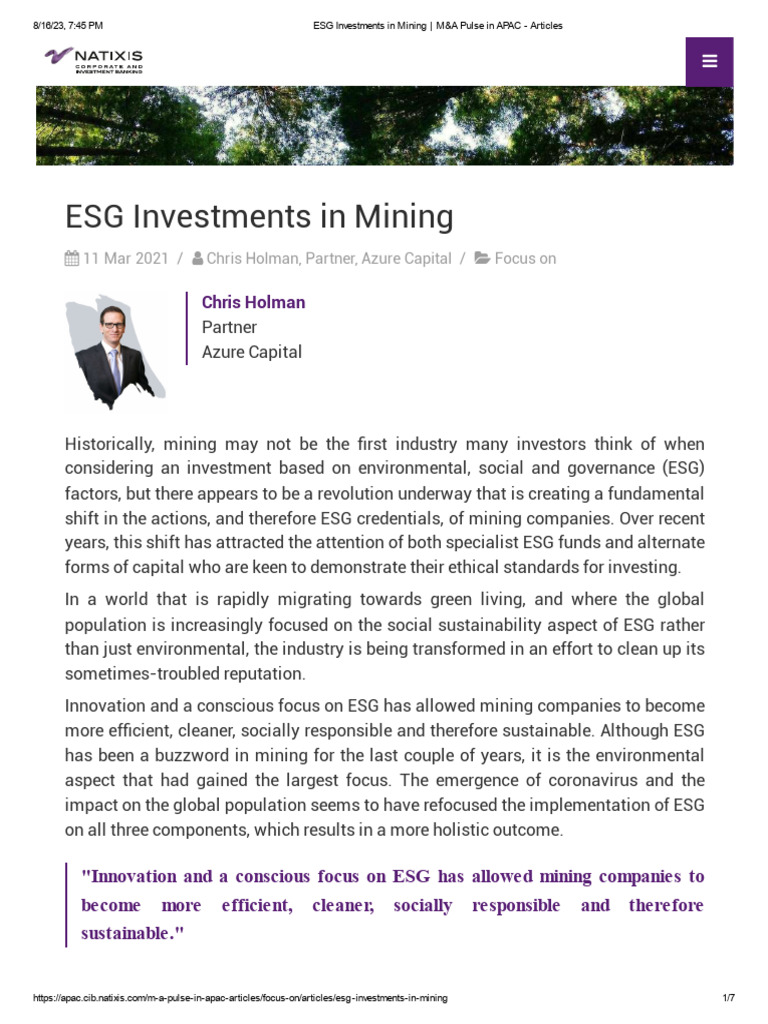 ESG Investments in Mining | PDF | Mining | Sustainability