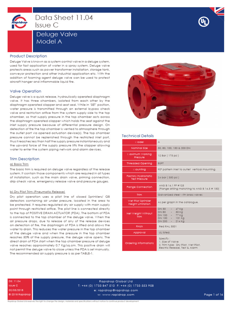 1104-c-ds-model-a-deluge-valve-ul | PDF | Valve | Fire Sprinkler System