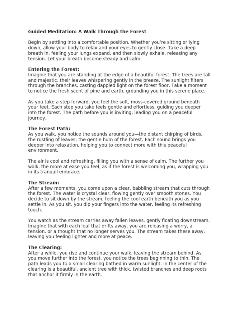Guided Forest Meditation Script | PDF | Trees | Breathing