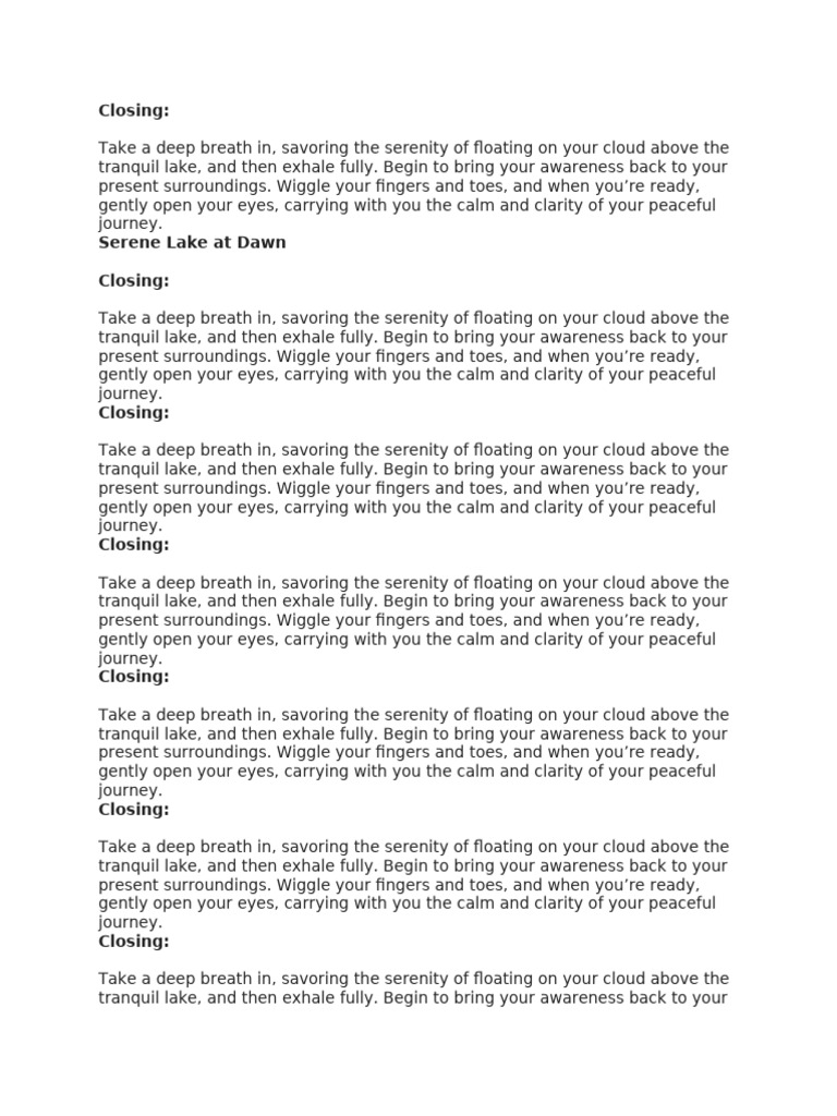 Guided Imagery Lake at Dawn | PDF | Transparent Materials | Respiration