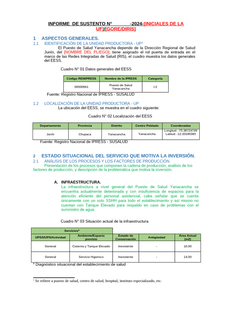 002 Informe de Sustento Yanacancha - Inversiones Menores | PDF | Business