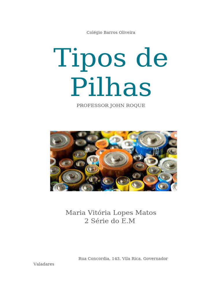 Tipos de Pilhas: Primárias, Secundárias e Combustível | PDF | Ânodo ...
