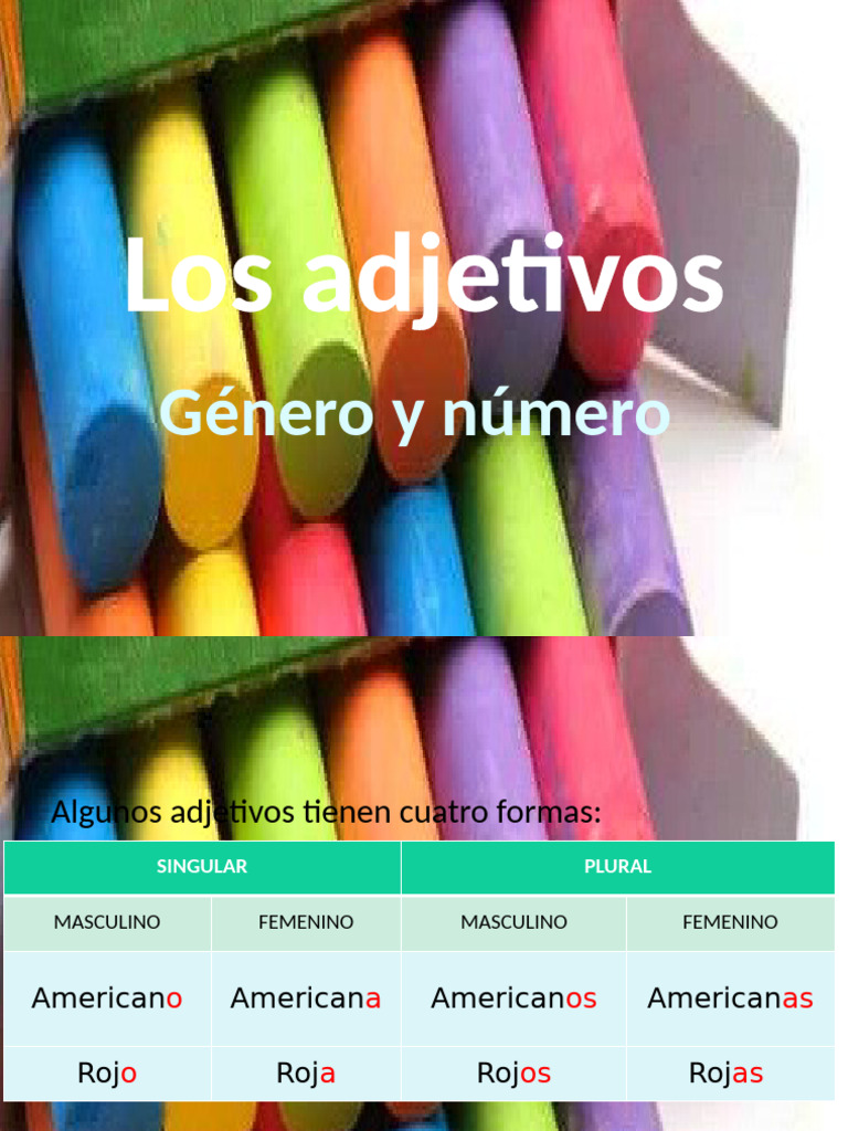Adjetivos: Género y Número en Español | PDF | Tipología Lingüística ...