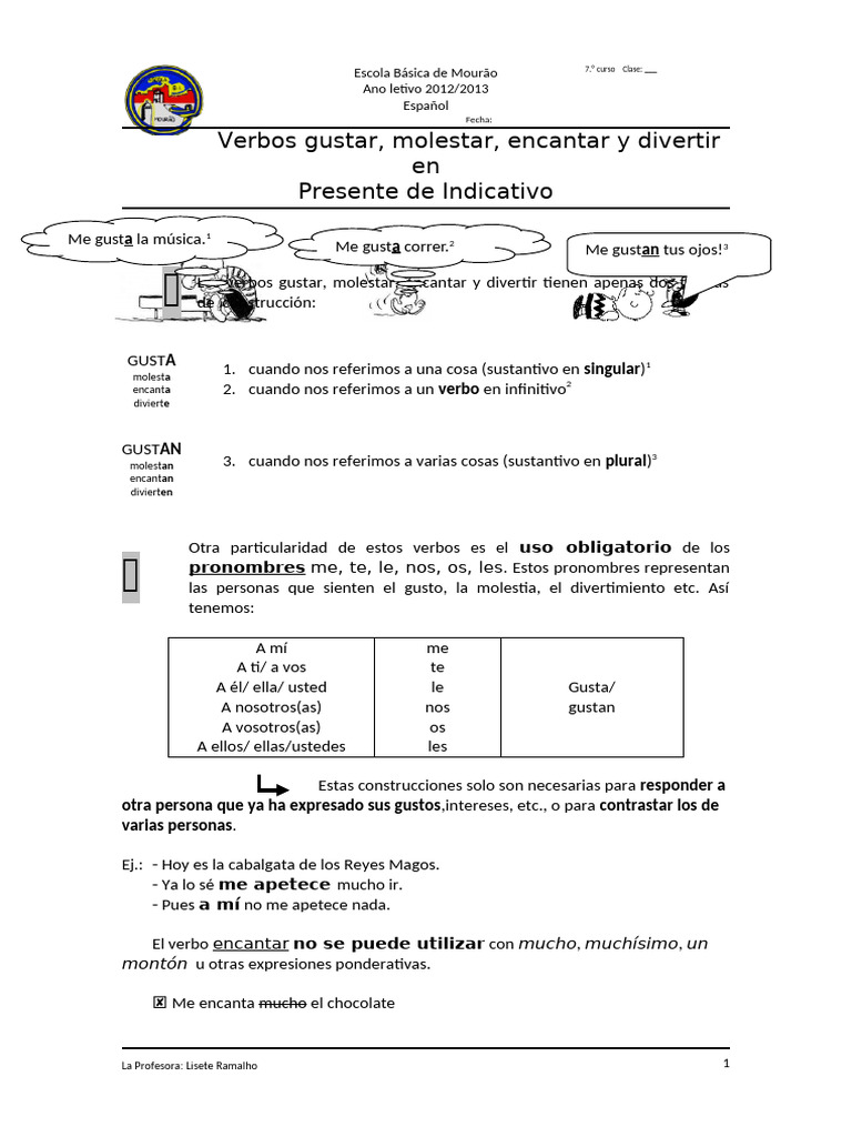 Verbos Gustar y Encantar en Español | PDF | Verbo | Mecánica del lenguaje