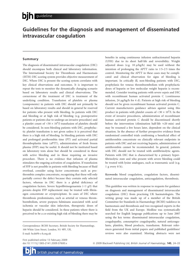 Guidelines For The Diagnosis and Management of Disseminated ...
