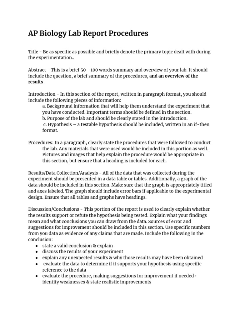 AP Bio Lab Report Procedures | PDF