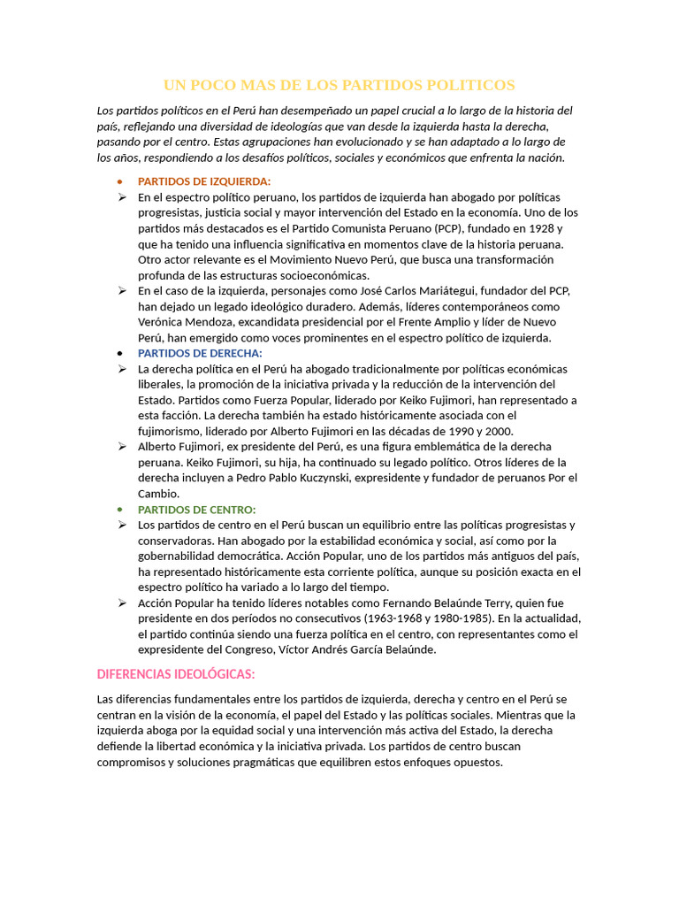 Un Poco Mas de Los Partidos Politicos | PDF | Política de la derecha | Perú