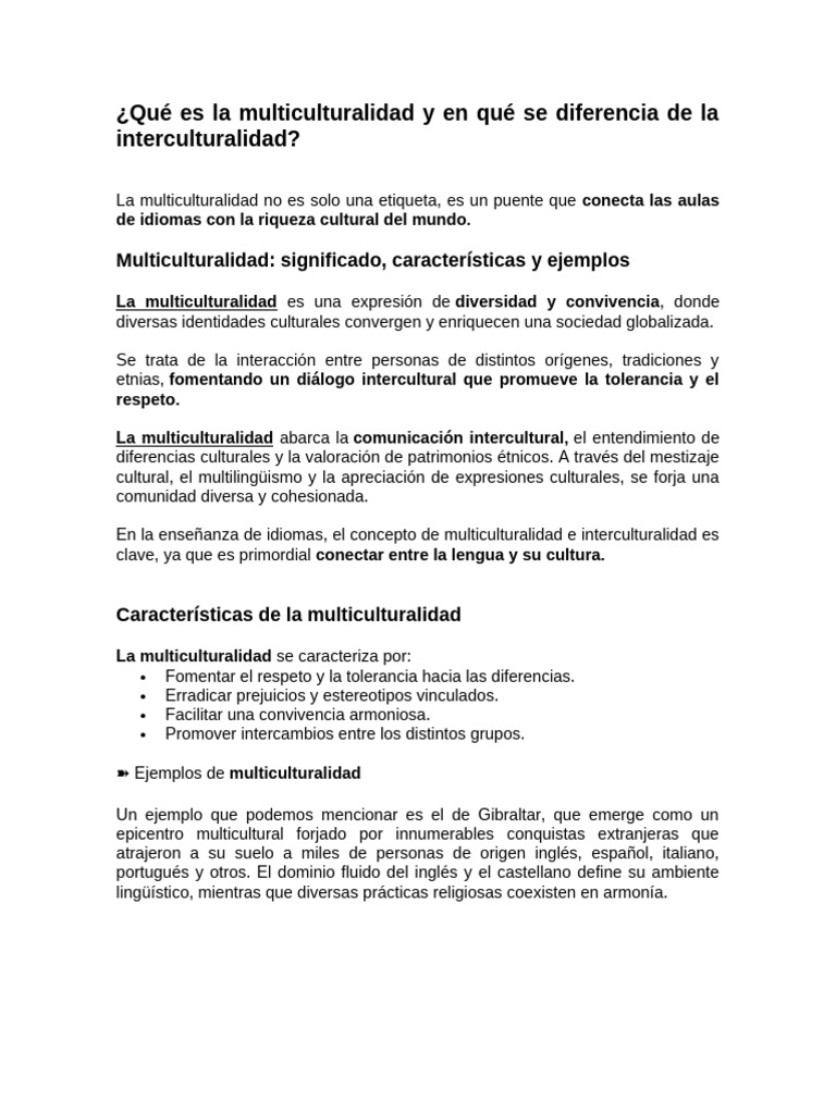 Qué Es La Multiculturalidad y en Qué Se Diferencia de La ...