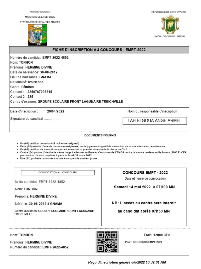 Convocation Concours EMPT 2022 | PDF