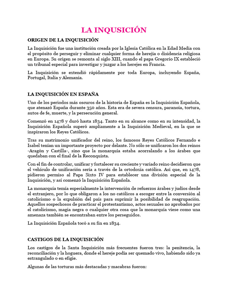 Historia y Torturas de la Inquisición | PDF | Inquisición española ...