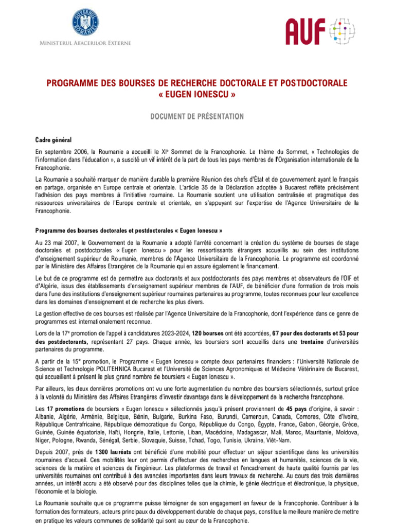 Présentation Du Programme Eugen Ionescu 2024 2025 | PDF