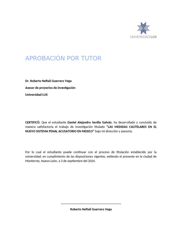 Aprobación Por Tutor | PDF