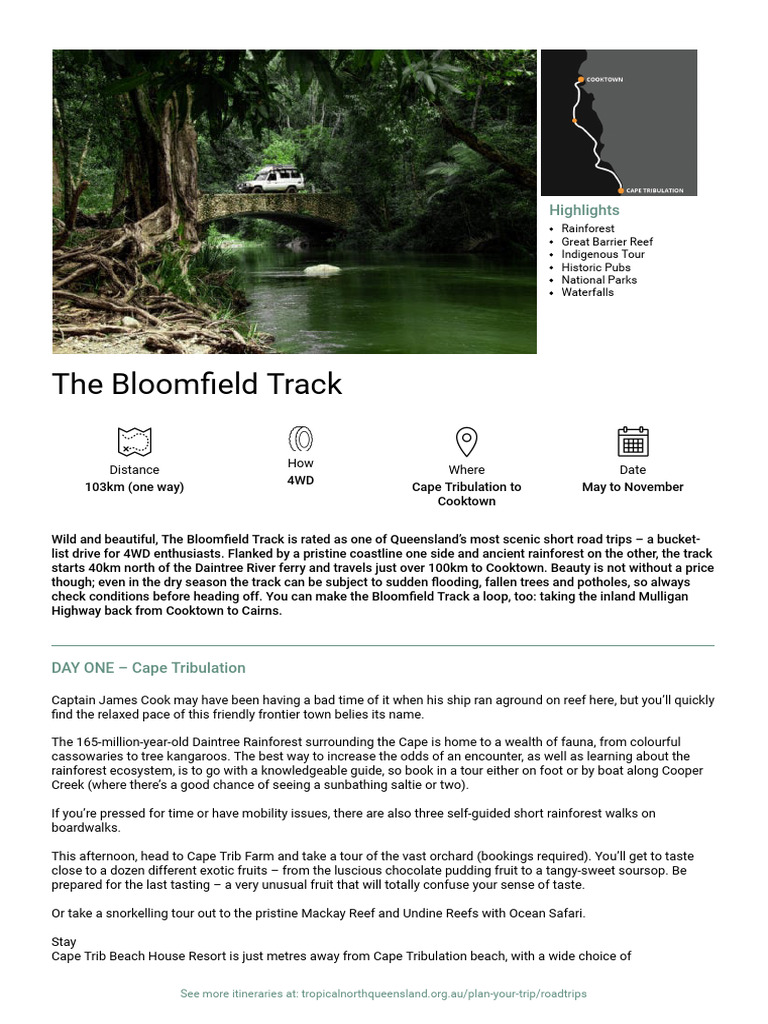 The Bloomfield Track Itinerary | PDF