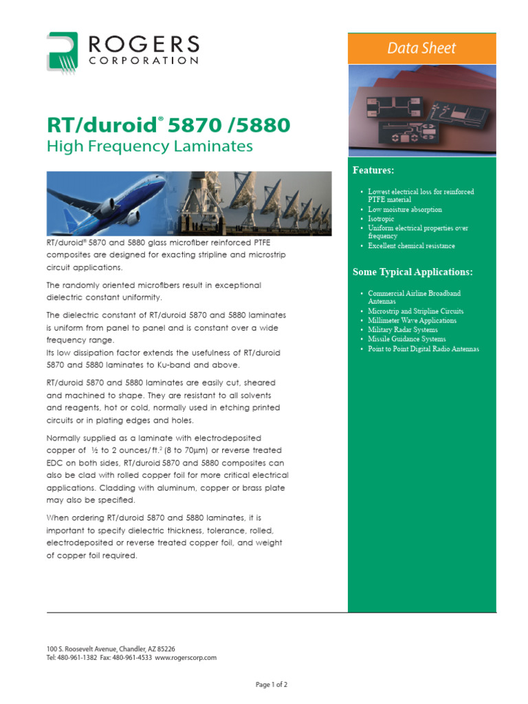 RT-duroid 5870 - 5880 Data Sheet | PDF | Antenna (Radio) | Composite ...