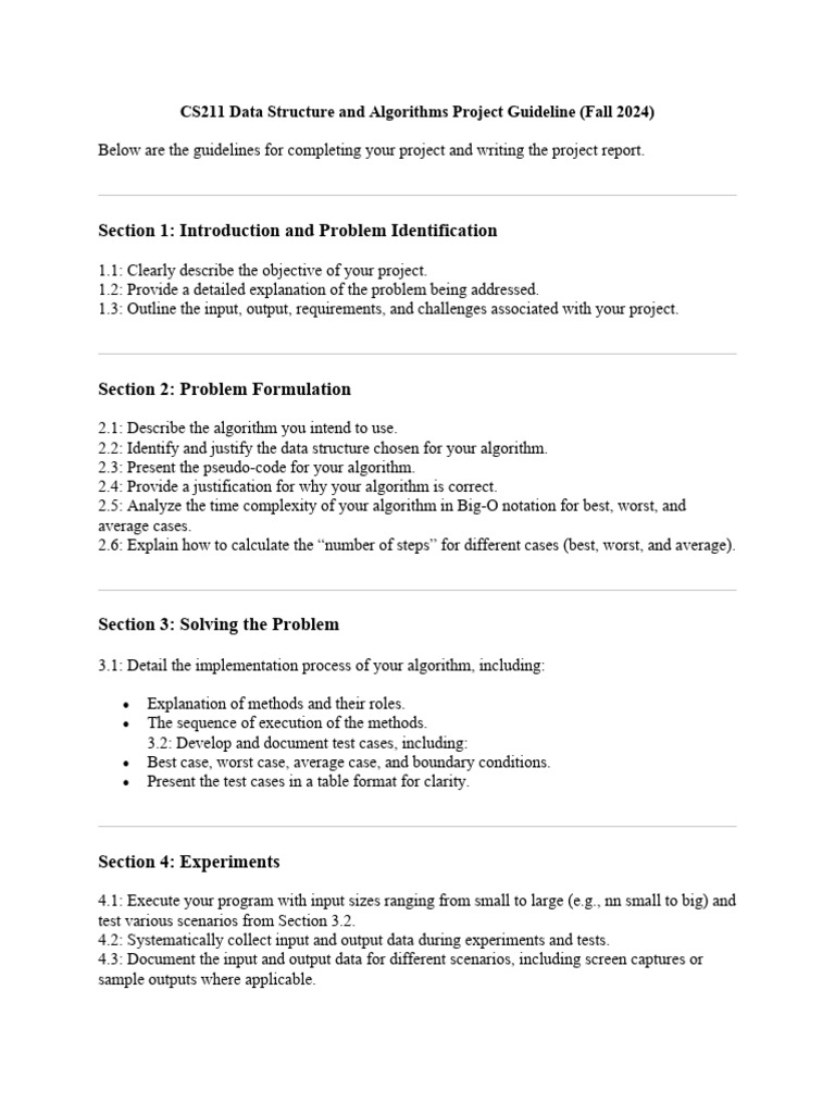 CS 211 Fall 2024 Project Guideline - Student Version-1 | PDF | Algorithms | Computational ...