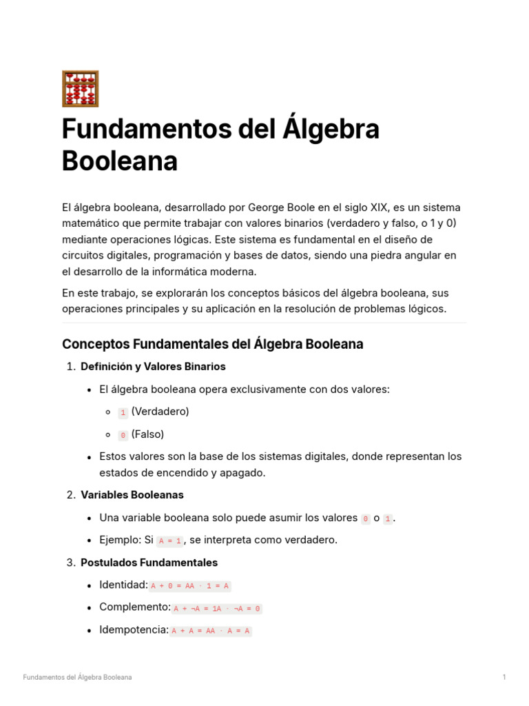 Fundamentos Del Lgebra Booleana | PDF | Álgebra de Boole | Enseñanza de matemática