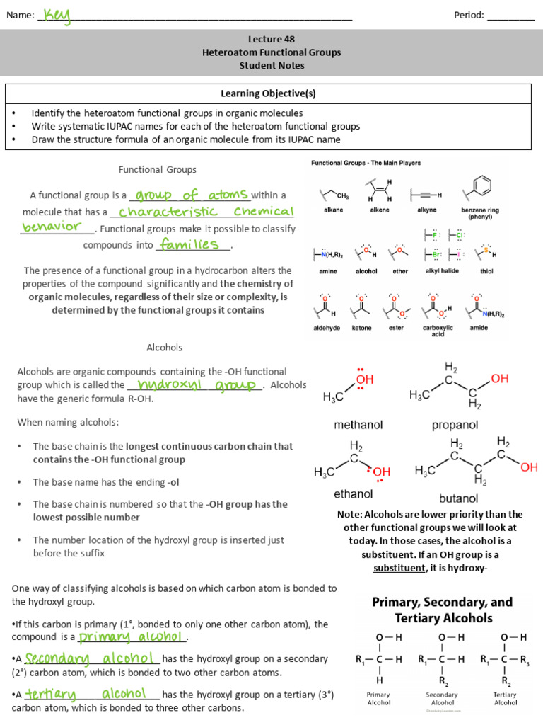 KEY Student Notes Lecture 48 Heteroatom Functional Groups | PDF ...