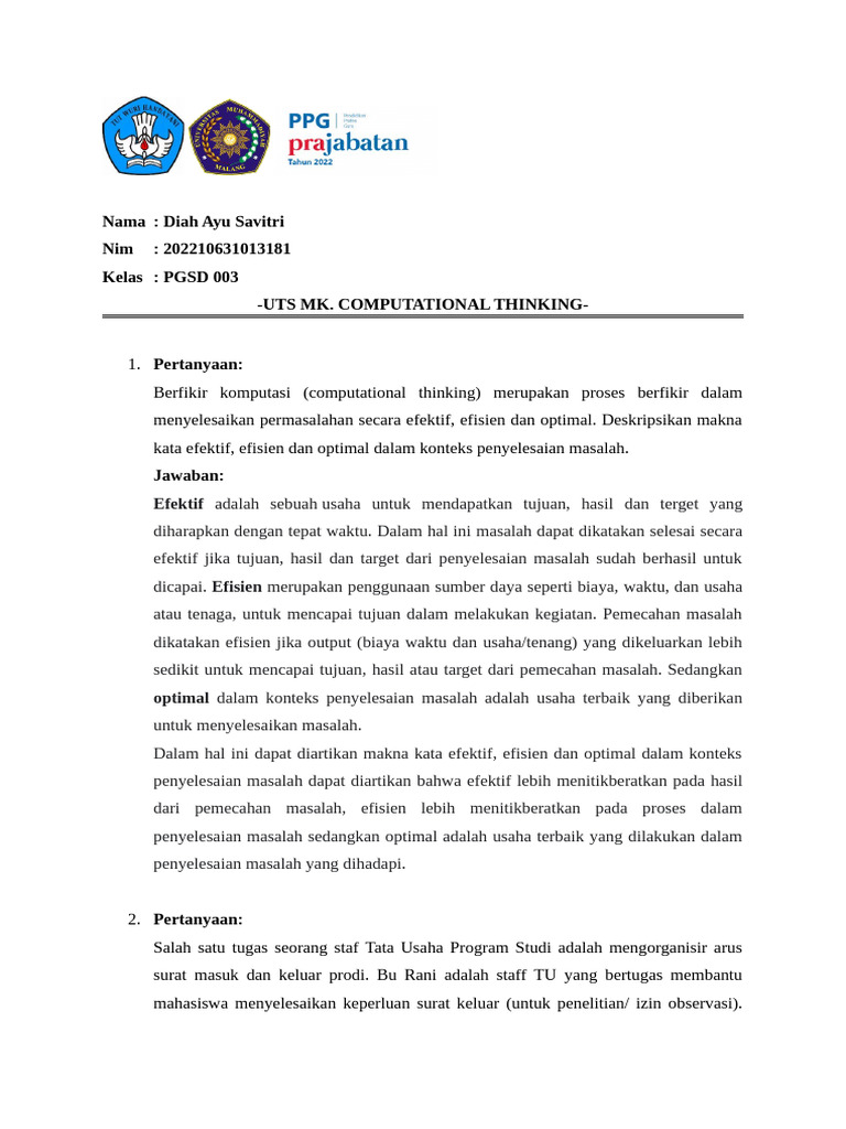 Diah Ayu - Uts Computational Thinking | PDF