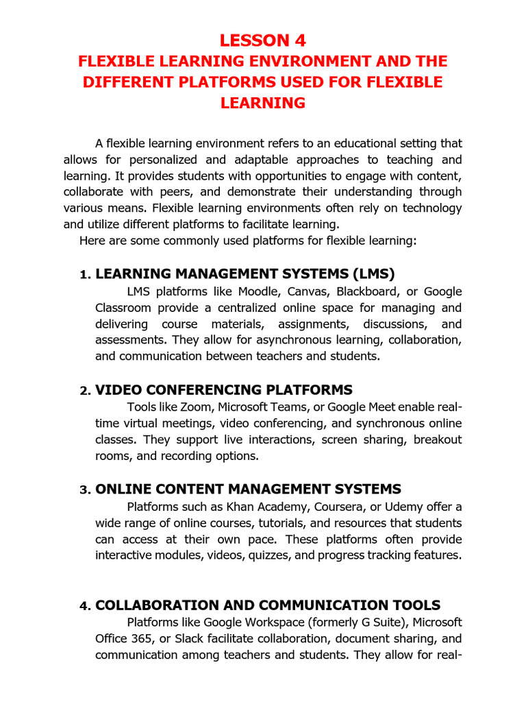 LESSON-4-FLEXIBLE-LEARNING-ENVIRONMENT | PDF | Learning | Lesson Plan